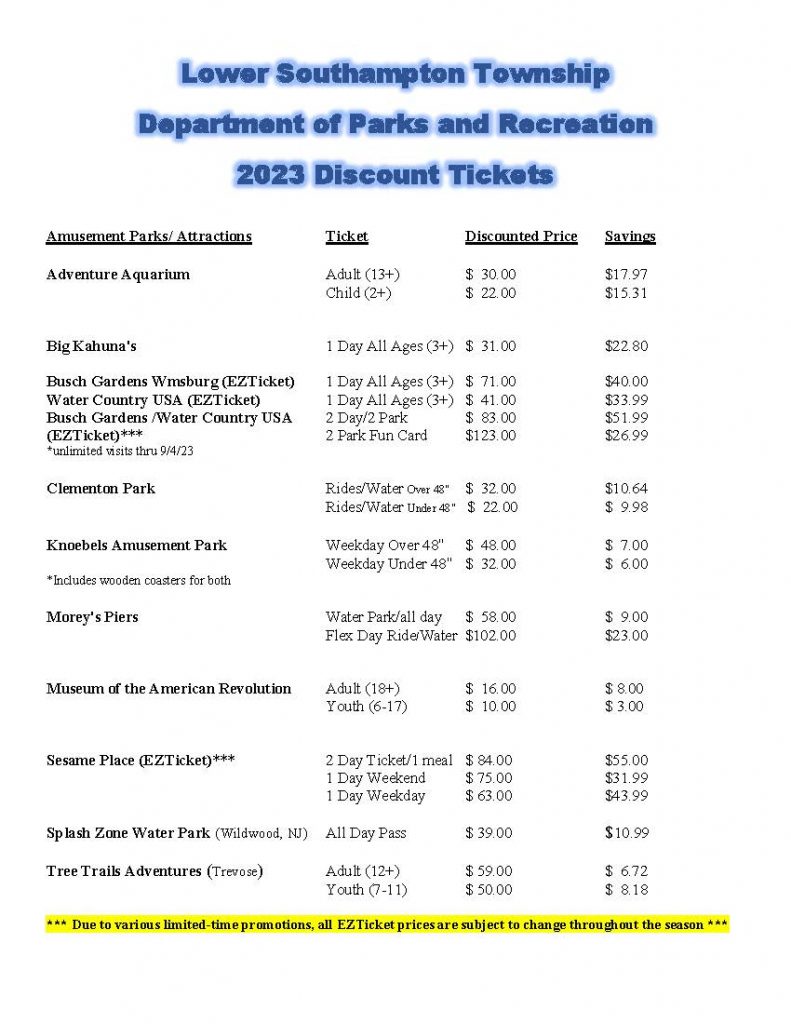 Discount Ticket Program - Lower Southampton Township
