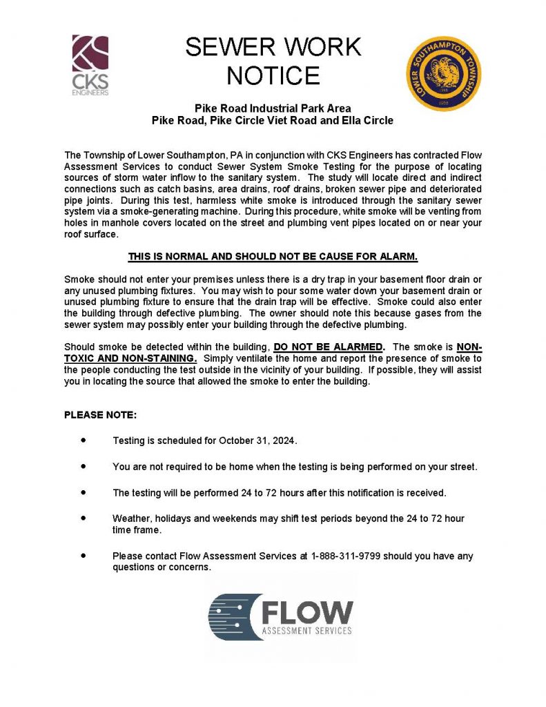 Sewer Work Notice - Lower Southampton Township