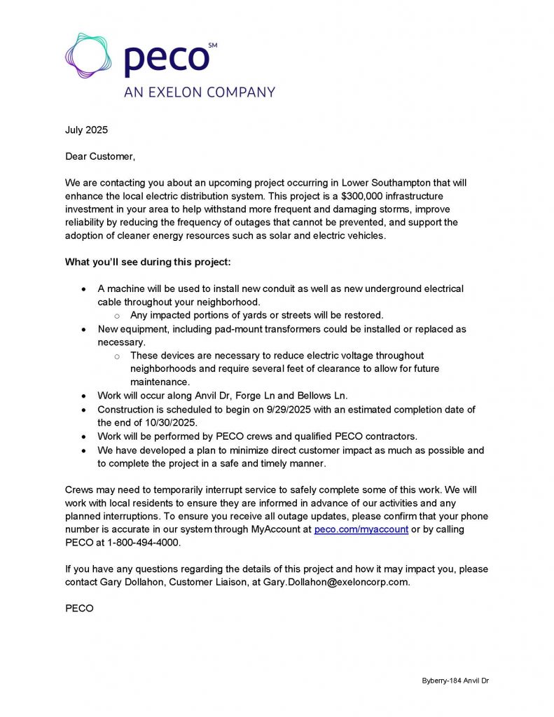 PECO Electric Reliability Project - Lower Southampton Township